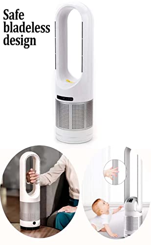 SABYDICAR Bladeless Heater Fan Standing Cooler Heater Tower Fan for Home Office,Remote Household Leafless Tower Fans,11 Speeds Electric Fan,8H Timer,80° Oscillating Fan