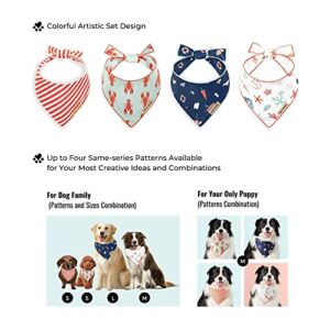 Paws Wishes Dog Bandana 2 Pack, American Lobster and Coral Stripes Set Holiday in Maine, Pet Friendly Design, Hair and Water Resistant, Adjustable Dog Scarf for Small Boy Girl Dog