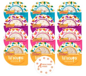 lil' soups mixup 4 flavors wet cat food/treats 1.2 oz (3 of each) total of 12 pieces with healthier paws sticker