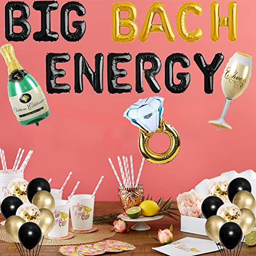 Letromp Big Bach Energy Balloons Gold and Black Boujee Bachelorette Party Banner Bride To Be/Bubbly Bar/Bridal Shower/Bach and Boozy/Hen Party/Engagement Themed Bachelorette Party Supplies Decorations