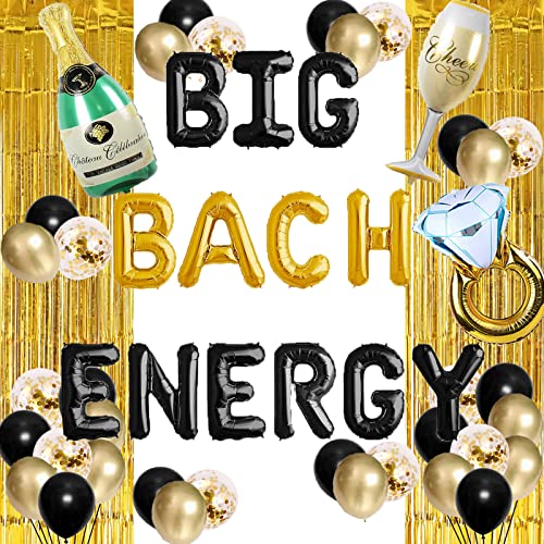 Letromp Big Bach Energy Balloons Gold and Black Boujee Bachelorette Party Banner Bride To Be/Bubbly Bar/Bridal Shower/Bach and Boozy/Hen Party/Engagement Themed Bachelorette Party Supplies Decorations