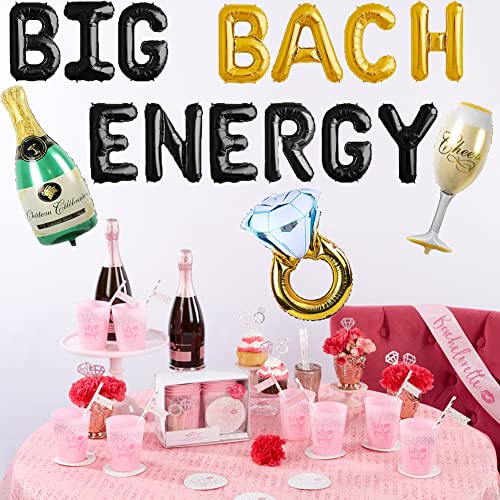 Letromp Big Bach Energy Balloons Gold and Black Boujee Bachelorette Party Banner Bride To Be/Bubbly Bar/Bridal Shower/Bach and Boozy/Hen Party/Engagement Themed Bachelorette Party Supplies Decorations