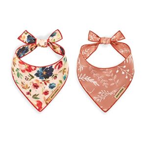 paws wishes dog bandana 2 pack, blossom and leaves set vintage garden, pet friendly design, hair and water resistant, adjustable dog scarf for small boy girl dog