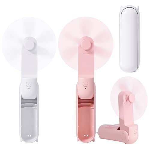 2Pack Portable Handheld Fan Small Desk Fan, 14-21 Working Hours Mini Pocket Fan Battery Operated USB Rechargeable Folding Fan, Quiet Personal Fan with Power Bank Function for Indoor Outdoor Travel