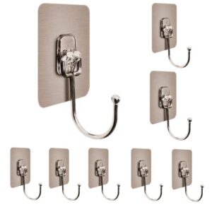 alayaglory large adhesive hooks 22ib(max),waterproof and rustproof wall hooks for hanging heavy duty,stainless steel towel and coats hooks to use inside kitchen bathroom home office 8 pack