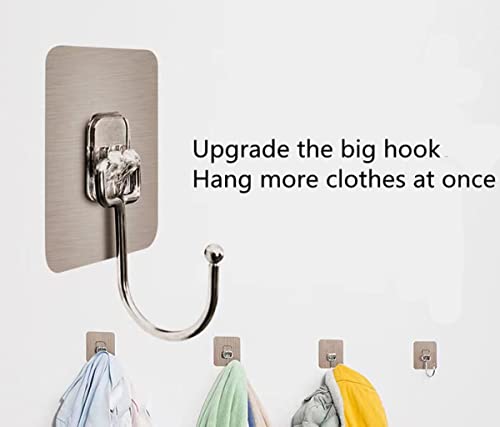 Alayaglory Large Adhesive Hooks 22Ib(Max),Waterproof and Rustproof Wall Hooks for Hanging Heavy Duty,Stainless Steel Towel and Coats Hooks to use Inside Kitchen Bathroom Home Office 8 Pack