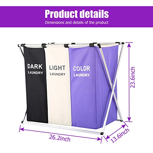 180L Large Laundry Basket, Laundry Hamper, Dirty Clothes Hamper for Laundry, Collapsible, Waterproof Laundry Baskets with Handles for Laundry, Dorm, Family (Purple)