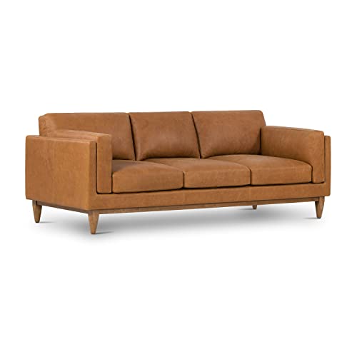 POLY & BARK Mara 91" Sofa in Full-Grain Pure-Aniline Italian Tanned Leather in Saddle Tan