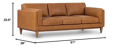 POLY & BARK Mara 91" Sofa in Full-Grain Pure-Aniline Italian Tanned Leather in Saddle Tan