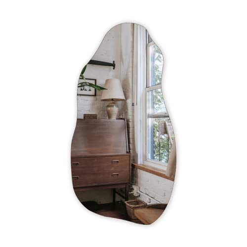 TRAHOME Irregular Asymmetrical Wall Mirror for Living Room Bathroom Entryway, Modern Decorative Mirror Hanging (Hook Style, 31.5'' x 17.7'')