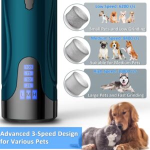 YABIFE Dog Nail Grinder, Dog Nail Trimmers and Clippers Kit, Super Quiet Electric Pet Nail Grinder, Rechargeable, for Small Large Dogs & Cats Toenail & Claw Grooming,3 Speeds, 2 Grinding Wheels