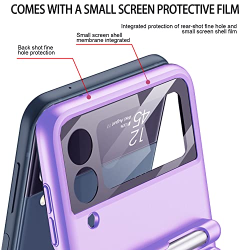 COCOING for Samsung Galaxy Z Flip 3 Case,with Stylus Fashion Business Phone case,with Hinge Protection Device and Camera Screen Protector,Case for Samsung Z Flip 3 5G（Purple）