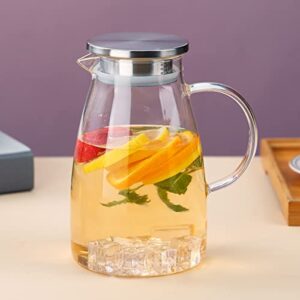 Kyraton Water Pitcher with Removable Lid 68oz/2.0L, Hot and Cold Beverages Clear Glass Pitcher, Easy Clean Heat Resistant Borosilicate Glass Jug for Tea Cafe Lemonade Milk Juice