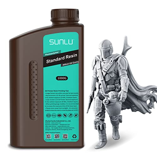 SUNLU 3D Printer Resin 1KG, 405nm UV Curing Standard Photopolymer Rapid Resin for 4K/8K LCD/DLP/SLA 3D Printing, High Precision, Low Shrinkage, Grey 1000g