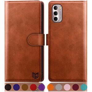 suanpot for moto g stylus 2022 5g wallet case 【rfid blocking】 credit card holder, flip folio book pu leather phone case shockproof cover women men for moto g stylus 2022 5g case (light brown)