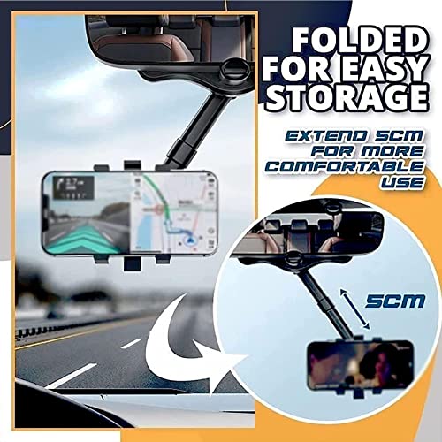 wancalo 2023 Retractable Car Phone Holder -【New Version】 Multifunctional Rearview Mirror Holder, 360° Rotatable Rear View Mount for All Phones