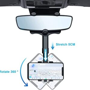 wancalo 2023 Retractable Car Phone Holder -【New Version】 Multifunctional Rearview Mirror Holder, 360° Rotatable Rear View Mount for All Phones