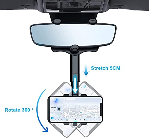 wancalo 2023 Retractable Car Phone Holder -【New Version】 Multifunctional Rearview Mirror Holder, 360° Rotatable Rear View Mount for All Phones