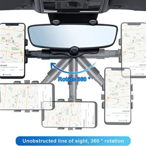 wancalo 2023 Retractable Car Phone Holder -【New Version】 Multifunctional Rearview Mirror Holder, 360° Rotatable Rear View Mount for All Phones