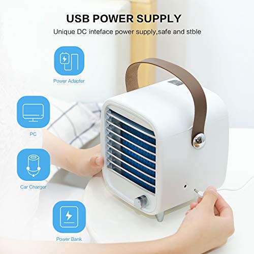 SmartDevil Personal Air Cooler, USB Portable Air Conditioner Fan with Night Light, 90° Oscillation, Built-in Ice Tray, Desk Cooling Fan for Home, Office