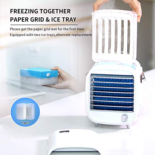 SmartDevil Personal Air Cooler, USB Portable Air Conditioner Fan with Night Light, 90° Oscillation, Built-in Ice Tray, Desk Cooling Fan for Home, Office