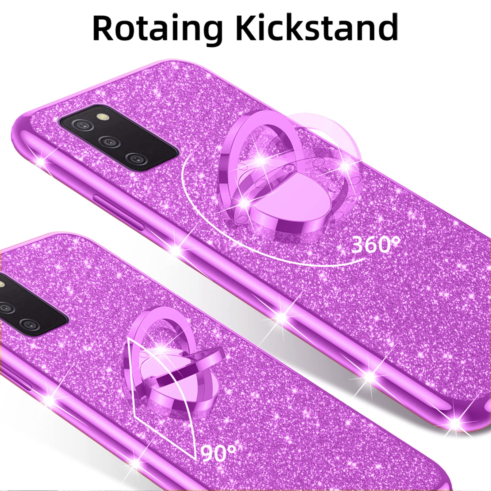 for Samsung A03S Case, Galaxy A03S Case Luxury Cute Soft TPU Silicone Glitter Cover for Girls Women with Diamond Ring Stand Bumper Shockproof Full Body Protection Case for Samsung Galaxy A03S - Purple