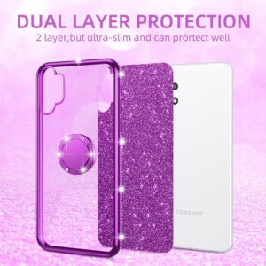 for Samsung A03S Case, Galaxy A03S Case Luxury Cute Soft TPU Silicone Glitter Cover for Girls Women with Diamond Ring Stand Bumper Shockproof Full Body Protection Case for Samsung Galaxy A03S - Purple