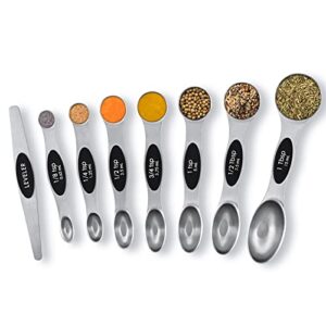 elyum measuring spoons, 8 sets magnetic measuring spoons dual sided stainless steel measuring spoons stackable nesting tablespoon teaspoon, fits in spice jars, for dry or liquid ingredients (black)