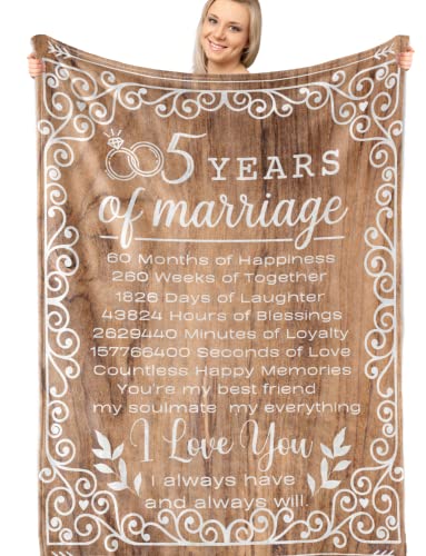 InnoBeta 5th Marriage Gifts, 5 Year, Valentine's Day Gifts 5th Wedding Anniversary Blanket for Her, Him, Wife, Husband (50"x65")