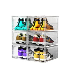 okr shoe storage boxes, set of 6, stackable clear plastic shoe box, shoe containers with lids and shoe storage organizer for sneaker display, fit up to us size 12(13.4”x 10.6”x 7.5”) clear