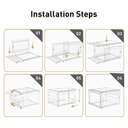 OKR Shoe Storage Boxes, Set of 6, Stackable Clear Plastic Shoe Box, Shoe Containers with Lids and Shoe Storage Organizer for Sneaker Display, Fit up to US Size 12(13.4”x 10.6”x 7.5”) Clear