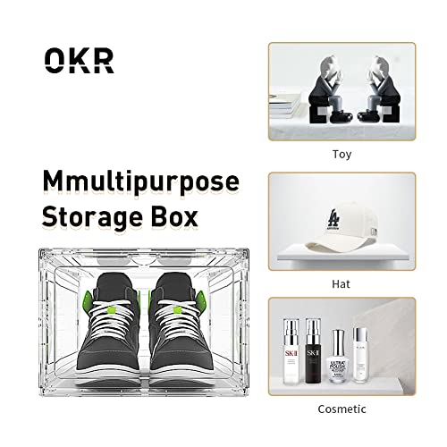 OKR Shoe Storage Boxes, Set of 6, Stackable Clear Plastic Shoe Box, Shoe Containers with Lids and Shoe Storage Organizer for Sneaker Display, Fit up to US Size 12(13.4”x 10.6”x 7.5”) Clear