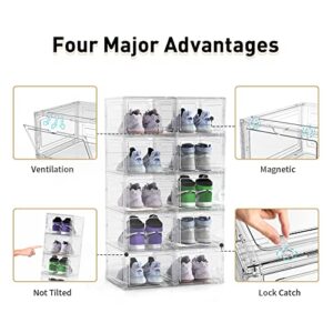 OKR Shoe Storage Boxes, Set of 6, Stackable Clear Plastic Shoe Box, Shoe Containers with Lids and Shoe Storage Organizer for Sneaker Display, Fit up to US Size 12(13.4”x 10.6”x 7.5”) Clear