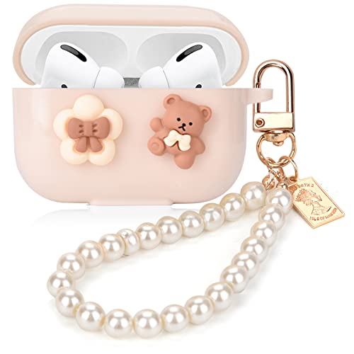 Mainrenka Cute Kawaii AirPods Pro Case for Women and Girls, Aesthetic Airpod Pro Case with Pearl Chain Smooth Soft Protective Cover