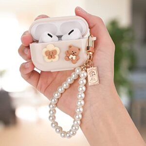 Mainrenka Cute Kawaii AirPods Pro Case for Women and Girls, Aesthetic Airpod Pro Case with Pearl Chain Smooth Soft Protective Cover