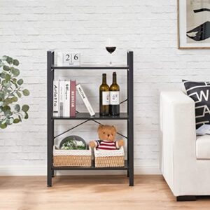 BEWISHOME 3 Tier Bookshelf Open Organizer, Black Small Bookshelf for Small Spaces, Industrial Wooden Storage Bookcase with Metal Frame for Bedroom Living Room and Home Office JCJ42B