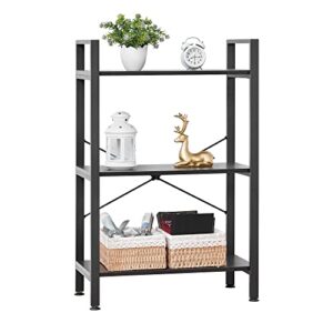 BEWISHOME 3 Tier Bookshelf Open Organizer, Black Small Bookshelf for Small Spaces, Industrial Wooden Storage Bookcase with Metal Frame for Bedroom Living Room and Home Office JCJ42B