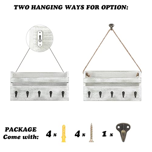 LIANTRAL Key Holder for Wall, Mail Organizer Wall Mount with 5 Key Hooks & 1 Mail Sorter, Key and Mail Holder for Wall, Entryway, Mudroom, Hallway