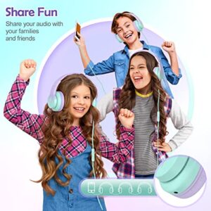 Kids Headphones, Wired Headphones for Kids Over Ear with Microphone, 85/94dB Volume Limiter Headphones for Girls Boys with Sharing Jack, Foldable Headphones for Online Study, Gradient Purple