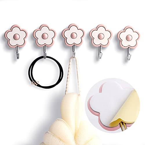 LilyBeauty [5 Pack] Cute Floret Utility Hooks Heavy Duty Up to 5 Pounds, Waterproof and Oil Proof. Hanging Key. Stick On Wall Kitchen Bathroom Ceiling Or Office Windows Hangers-Pink