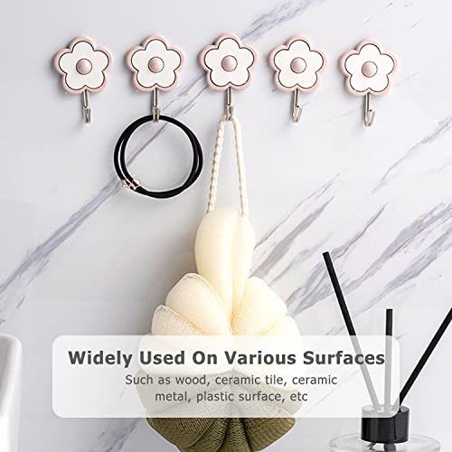 LilyBeauty [5 Pack] Cute Floret Utility Hooks Heavy Duty Up to 5 Pounds, Waterproof and Oil Proof. Hanging Key. Stick On Wall Kitchen Bathroom Ceiling Or Office Windows Hangers-Pink