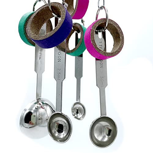 GILYGI Durable Bird Parrots Scoops and Bagel Toys, Pullable Stainless Steel Spoon and Cardboard Ring Toys for Small and Medium Bird Parakeets, Cockatiels, Conures, Budgie, Lovebirds, Finches