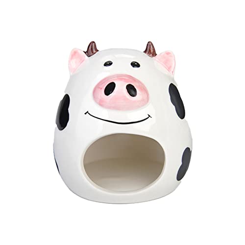 Gigicloud Ceramic Hamster House Summer Cooling Ceramic Nest Cartoon Cow Mini Pet Hideout Hamster Cave Cooling House NES for Hamster Golden Bear Rats Guniea Pig