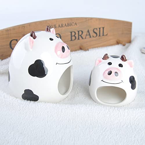 Gigicloud Ceramic Hamster House Summer Cooling Ceramic Nest Cartoon Cow Mini Pet Hideout Hamster Cave Cooling House NES for Hamster Golden Bear Rats Guniea Pig