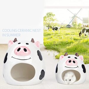 Gigicloud Ceramic Hamster House Summer Cooling Ceramic Nest Cartoon Cow Mini Pet Hideout Hamster Cave Cooling House NES for Hamster Golden Bear Rats Guniea Pig