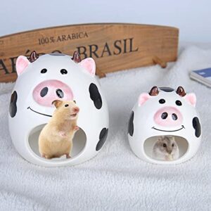 Gigicloud Ceramic Hamster House Summer Cooling Ceramic Nest Cartoon Cow Mini Pet Hideout Hamster Cave Cooling House NES for Hamster Golden Bear Rats Guniea Pig