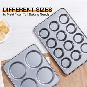 HONGBAKE Large Muffin Top Pan Set of 2, 4 Cup Nonstick Hamburger Bun Baking Pan, Jumbo Whoopie Pie Pan for Egg Sandwich, Cornbread, Layer Cake