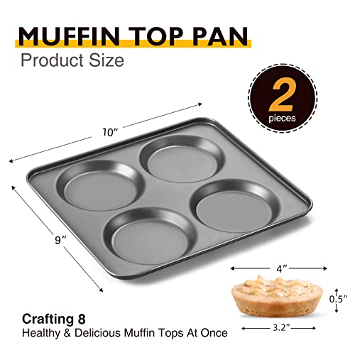 HONGBAKE Large Muffin Top Pan Set of 2, 4 Cup Nonstick Hamburger Bun Baking Pan, Jumbo Whoopie Pie Pan for Egg Sandwich, Cornbread, Layer Cake