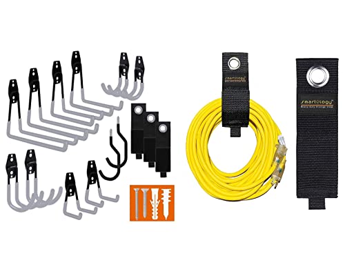 SMARTOLOGY Garage Wall Hooks Set with 9 Pack Extension Cord Strap