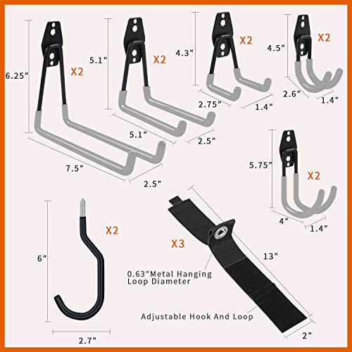 SMARTOLOGY Garage Wall Hooks Set with 9 Pack Extension Cord Strap